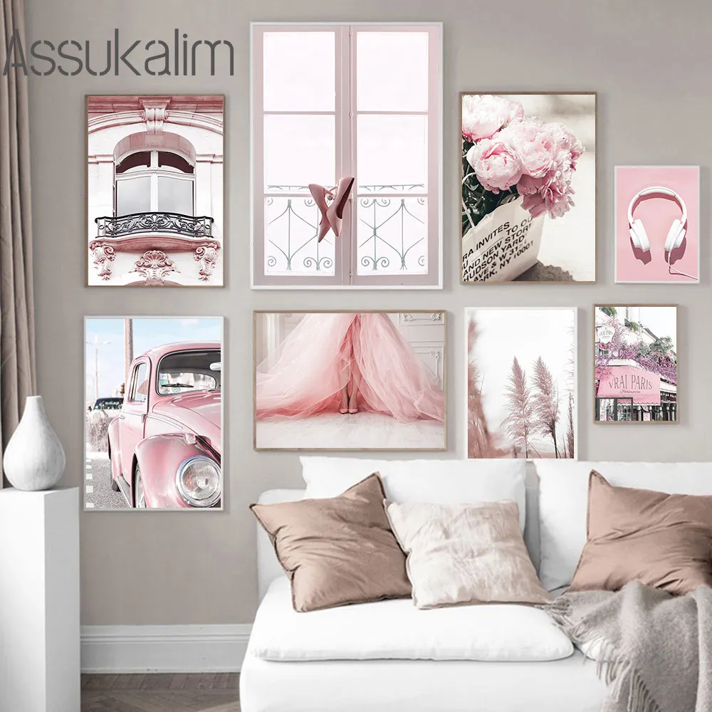 Pink Landscape Posters Poster Living Room High Heel Wall Art Flower ...