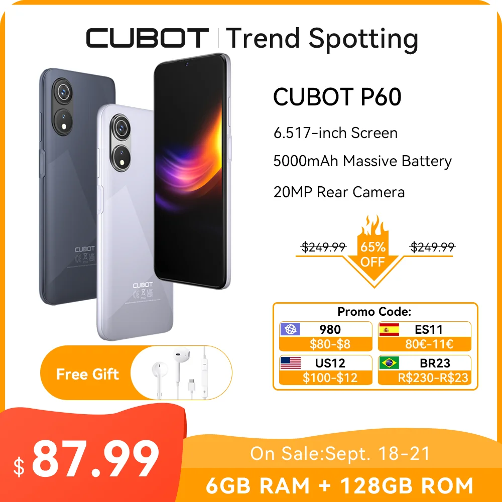 Cubot P60, 2022 새로운 스마트폰 Android 12, smartphone 6.517인치, 핸드폰 Octa-Core ...