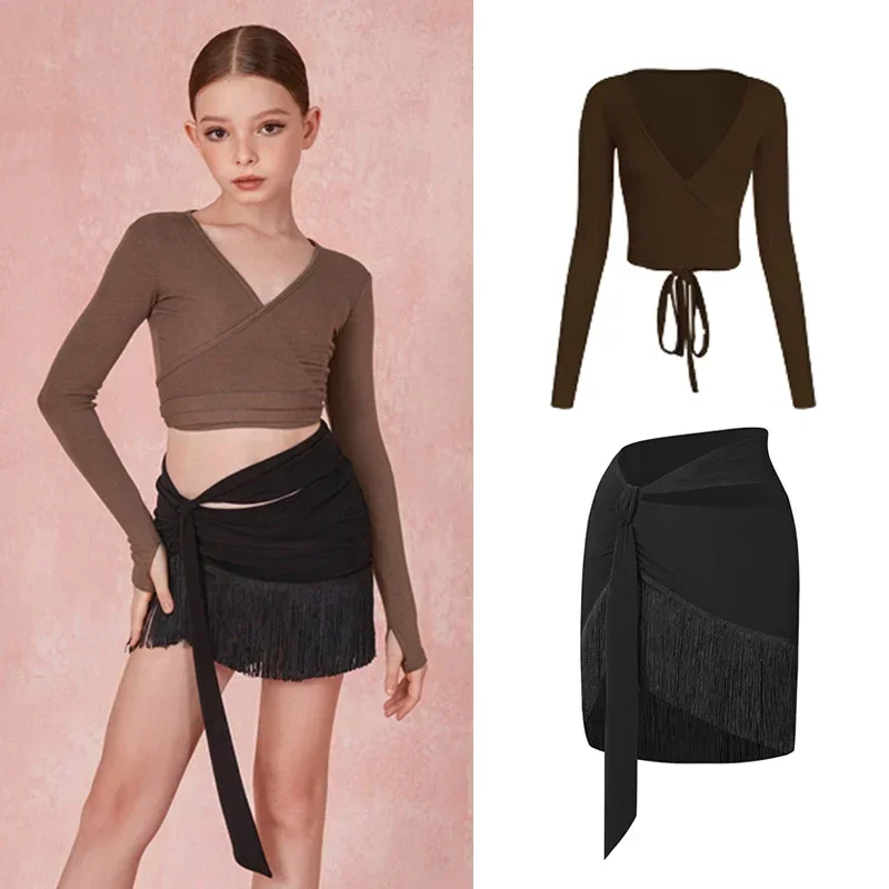 ZYM-Latin-Dance-Clothes-Kids-Girls-Practice-Tops-Fringe-Skirt-Long ...