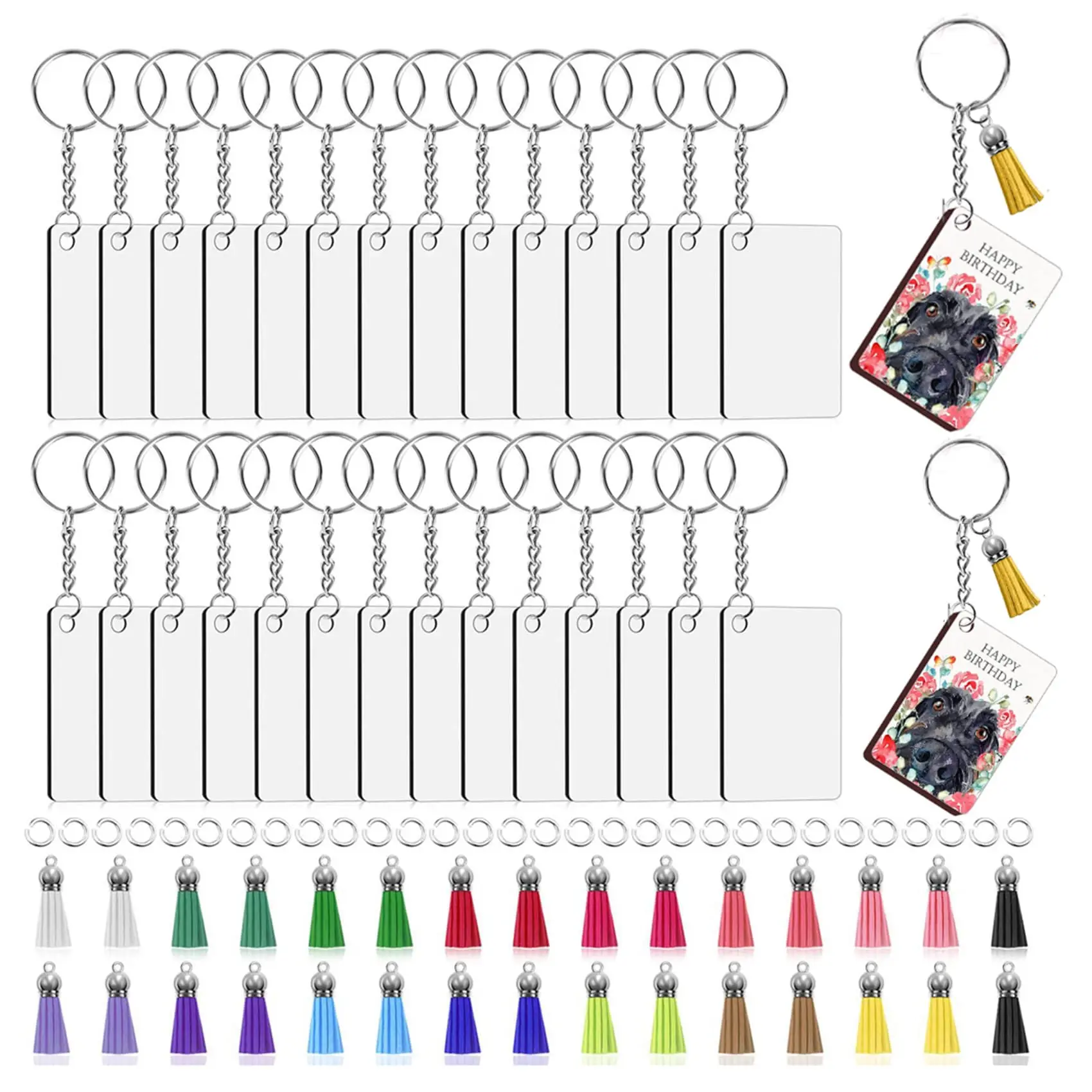 40-80Pcs-Sublimation-Blanks-Keychain-MDF-Rectangle-Keychain-with ...