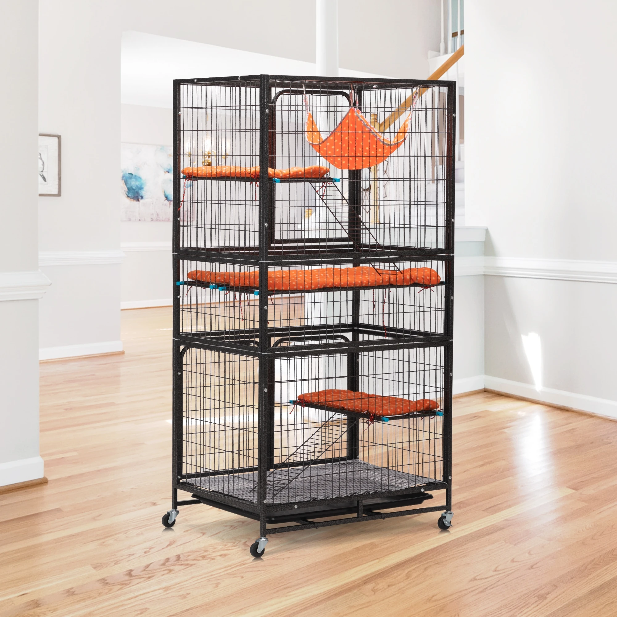 4-Story-Pet-Cage-Bunny-Hutch-with-Ladder-Lockable-Wheels-and-Removable ...