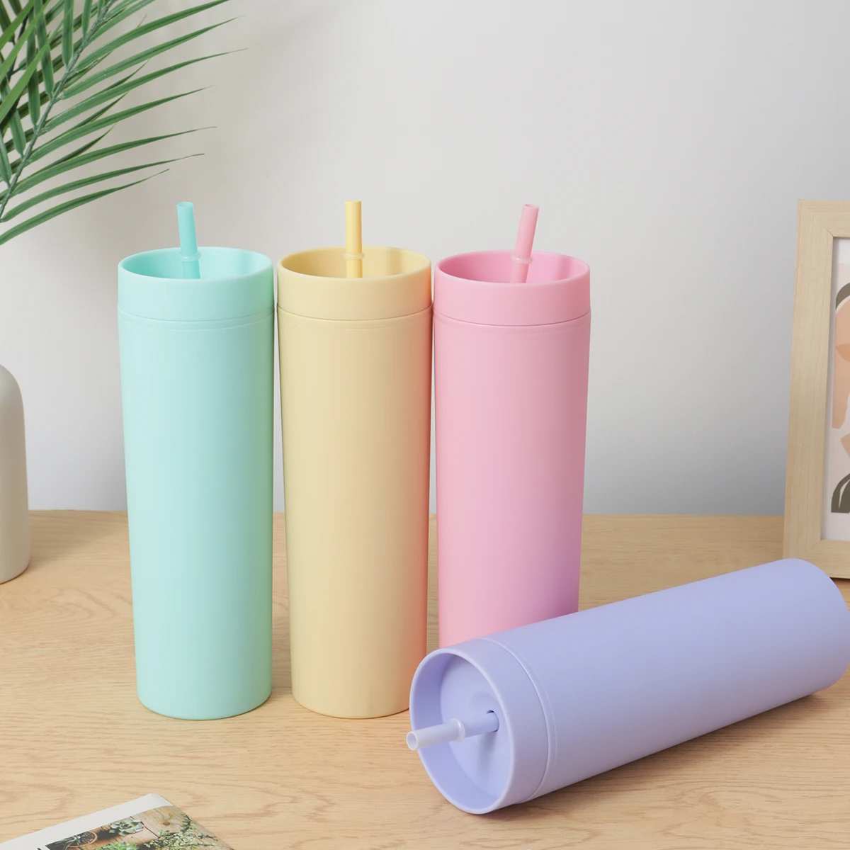 1pc-Plastic-Straw-Cup-Double-Layer-Water-Bottles-Coffee-Cup-Reusable ...