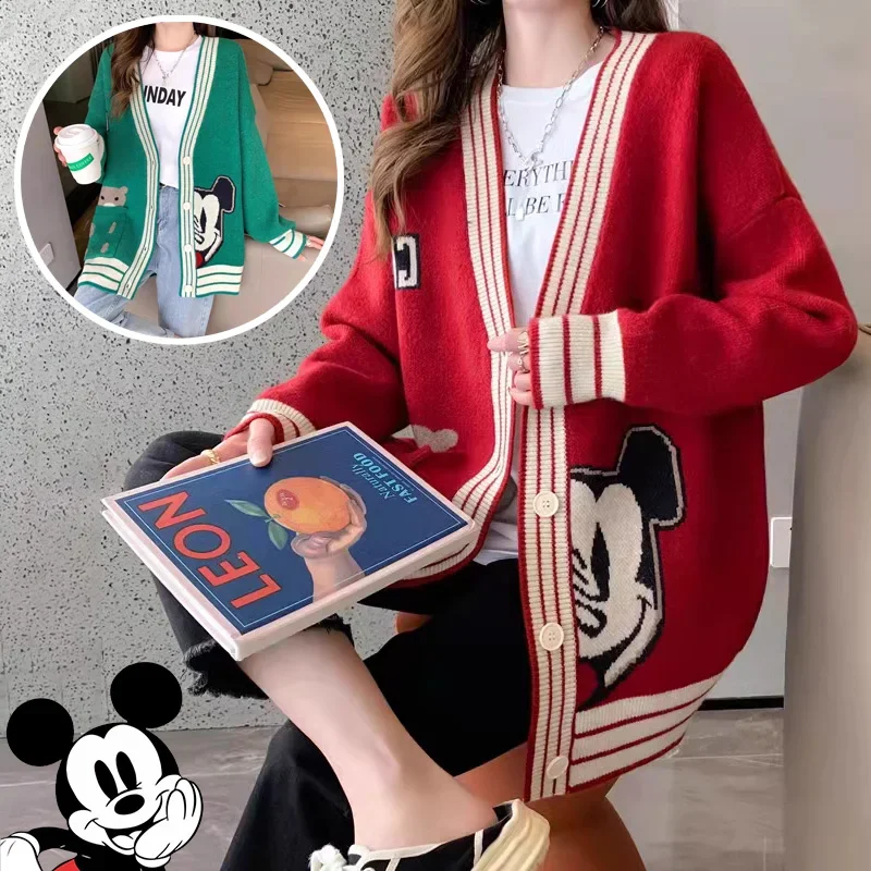 Disney-Mickey-Mouse-Vintage-Knitted-Cardigan-Preppy-Cute-Button-Up-V ...
