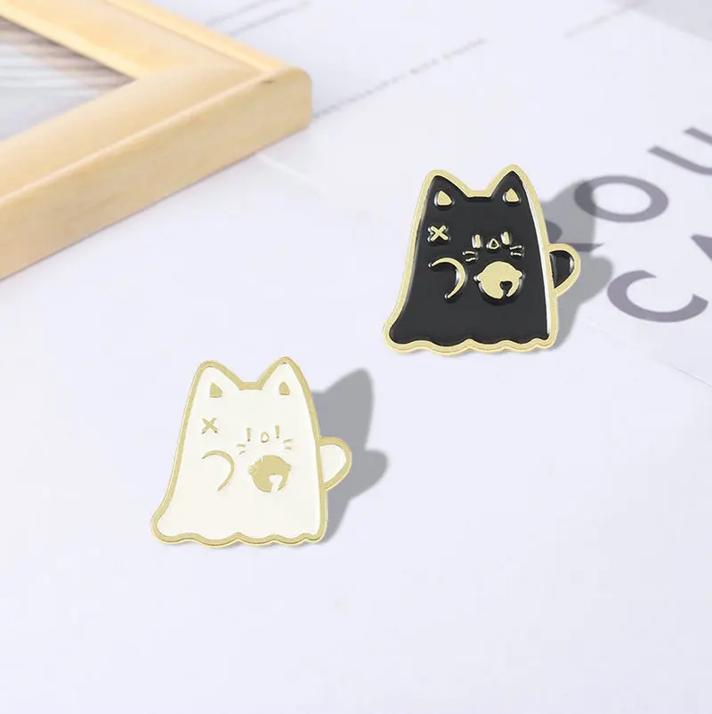 Gato-boo-esmalte-pinos-bonito-halloween-ghost-gothic-broches-preto ...