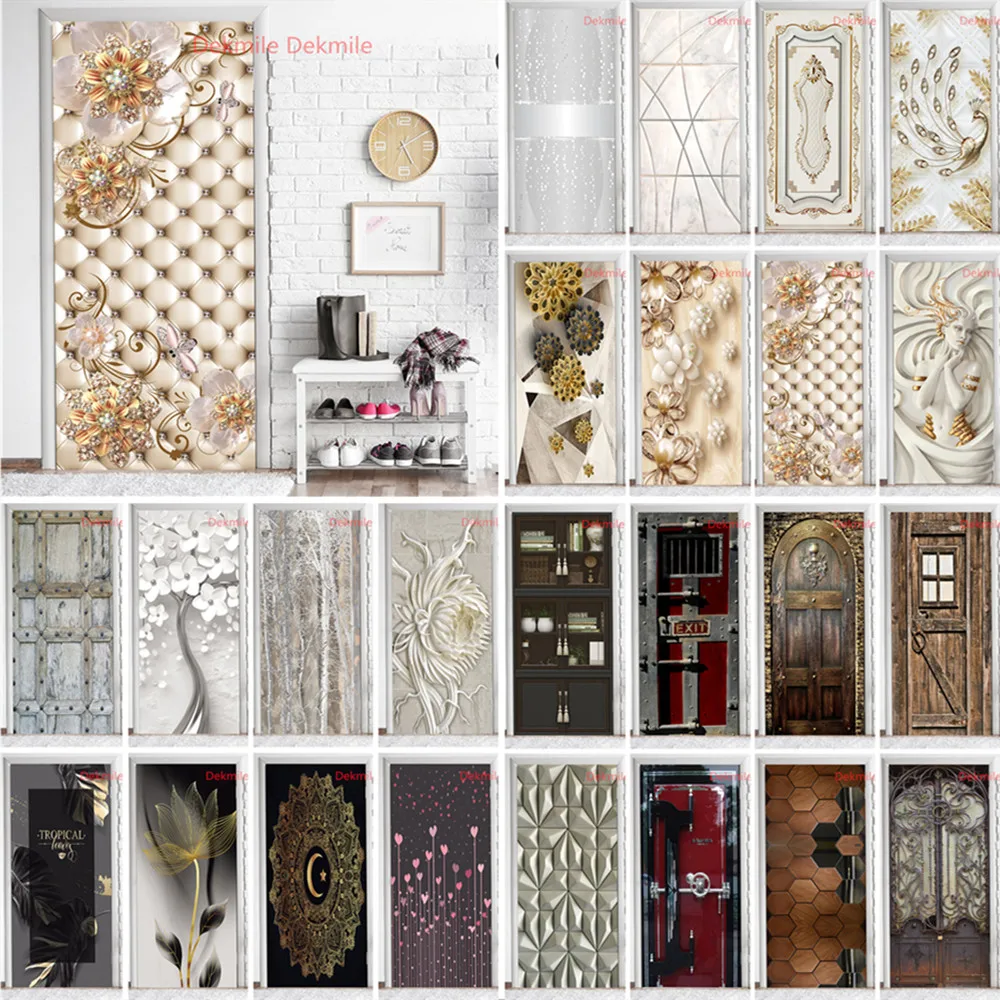 Gold-European-Style-Door-Sticker-Vinyl-Waterproof-Door-Wallpaper-For ...