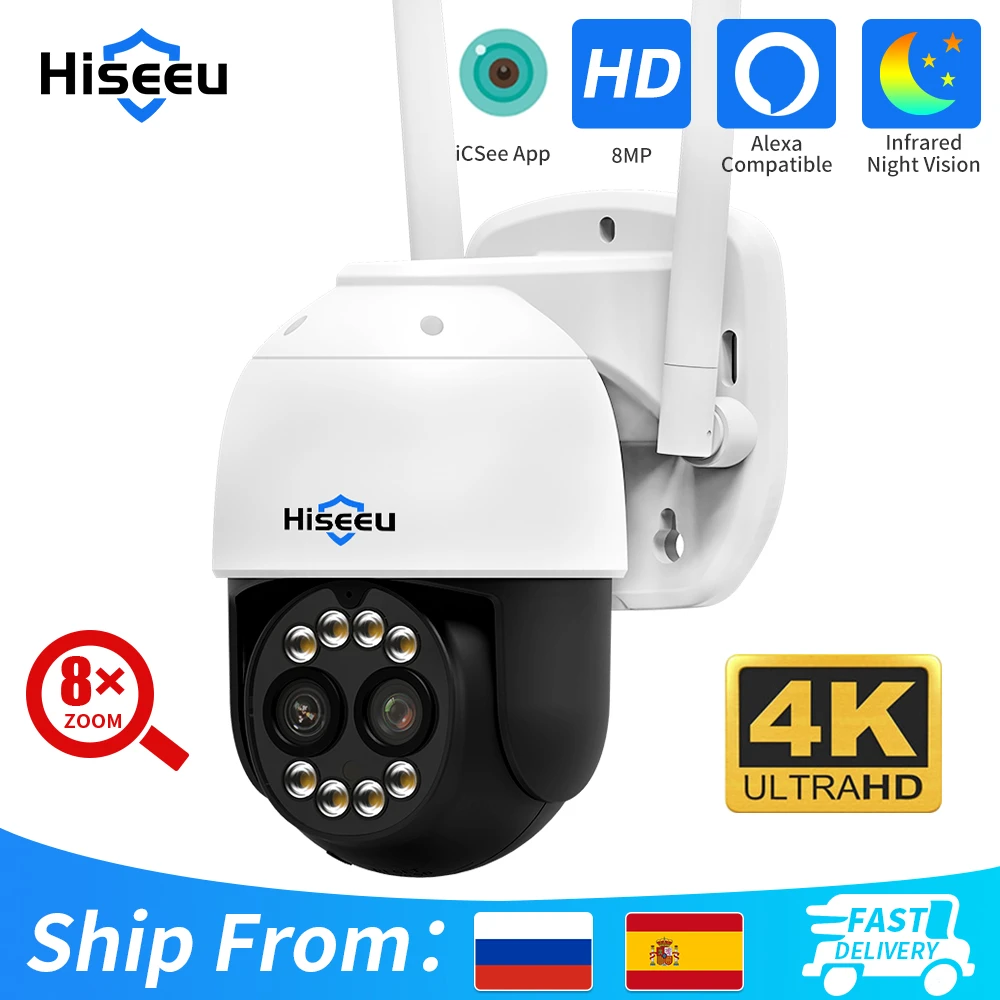 Hiseeu 4k 8mp Ptz Ip Camera Outdoor Security 8x Zoom 4mp Dual Lens Wifi ...