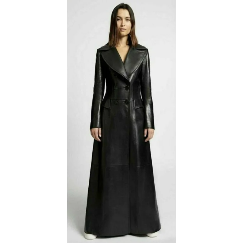 Women-Leather-Dress-Genuine-Leather-Long-Trench-Overcoat-Dress-Genuine ...