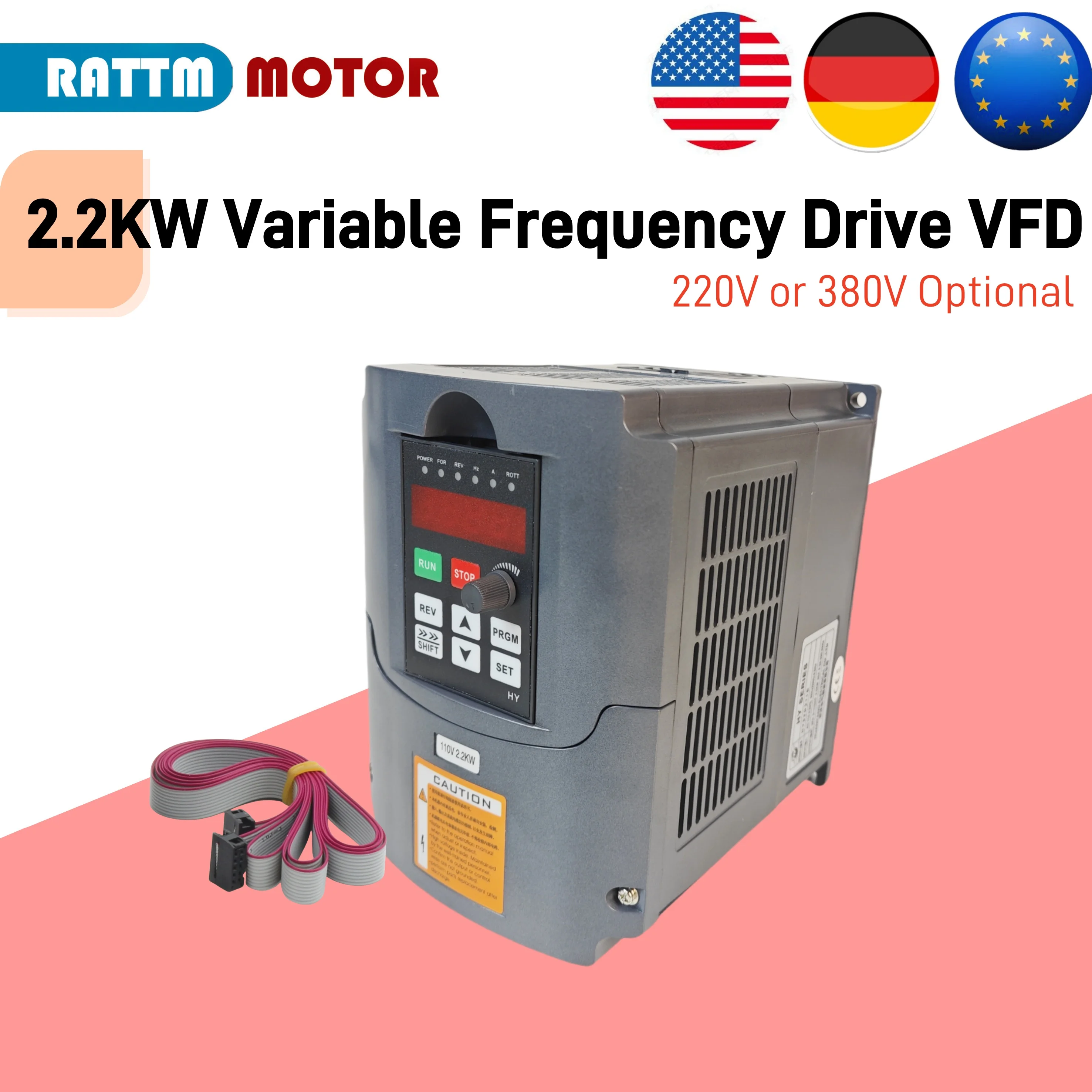 【EU&US】RATTM MOTOR 2.2KW Variable Frequency Drive VFD Inverter 3HP 220V ...