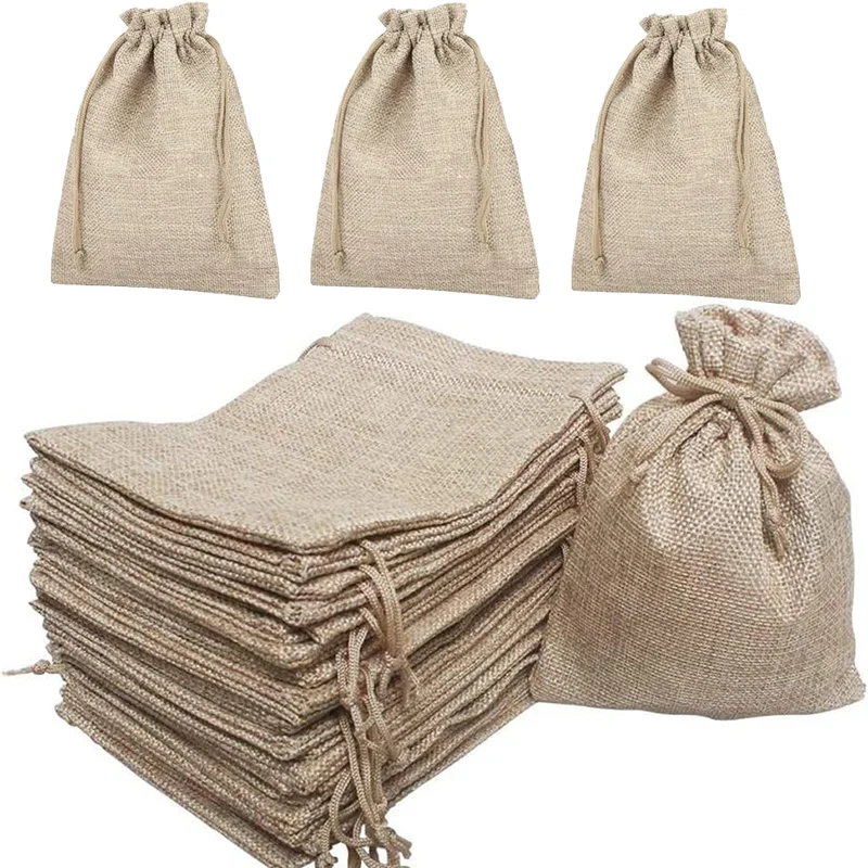 5/10Pcs Burlap Gift Bags with Drawstring Jute Bags Linen Sacks Storage ...