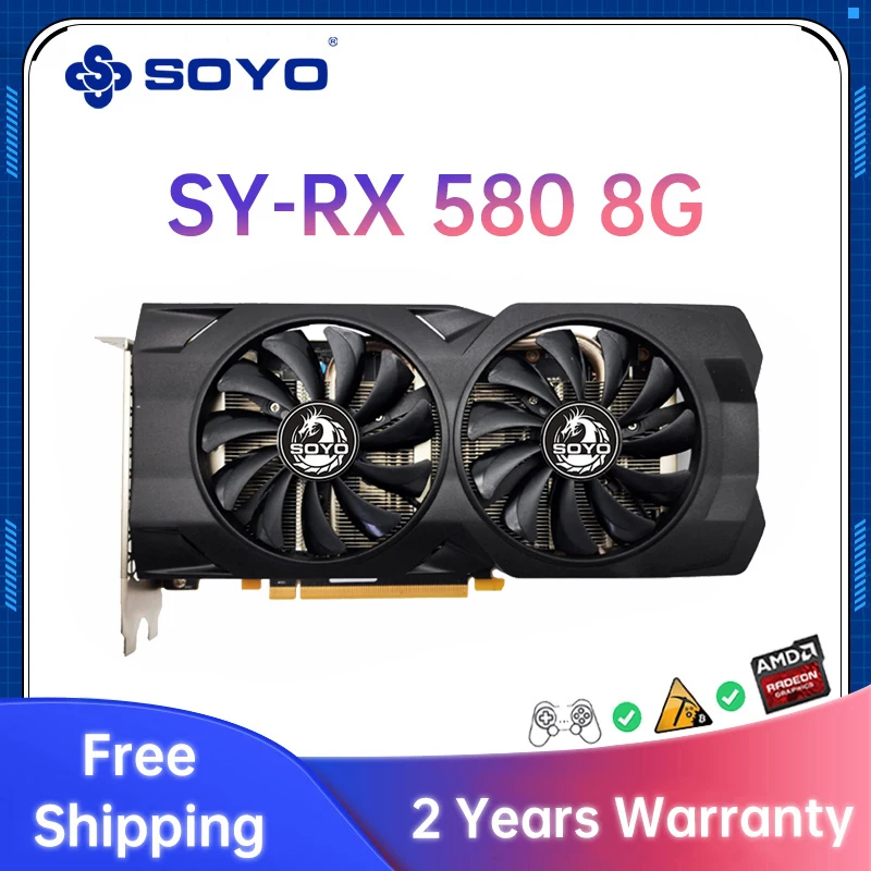 SOYO 그래픽 카드 amd rx580 8gb 2048sp 게임, gddr5 256bit pci express 3.0 × 16 ...