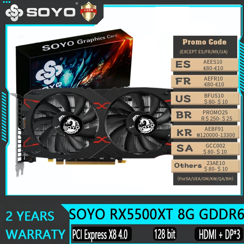 SOYO-AMD-Radeon-RX5500XT-8GB-Graphics-Card-Gaming-GPU-GDDR6-Memory ...