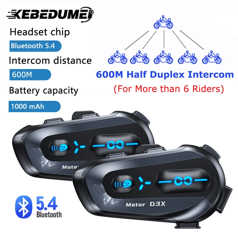 600M Half Duplex Motorcycle Helmet Intercom Headset V5.4 Waterproof ...