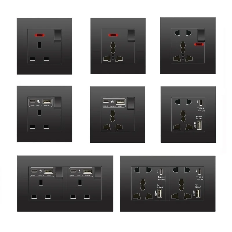 Black Project Use PC Modular UK Standard Single Twin Socket with USB 3 ...