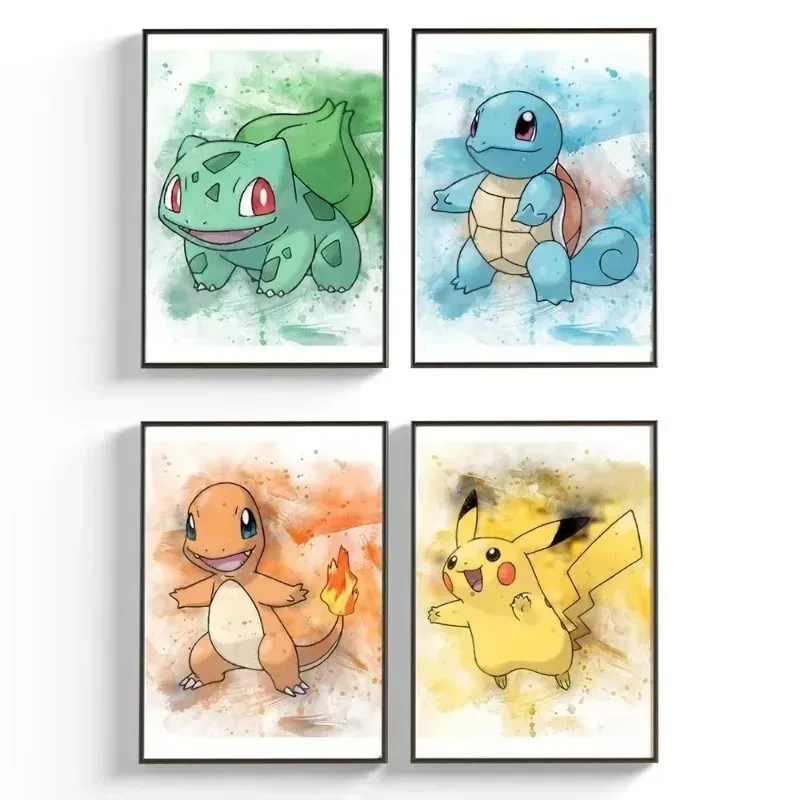 Anime-Pokemon-Canvas-Painting-Bulbasaur-Charmander-Squirtle-Poster-and ...