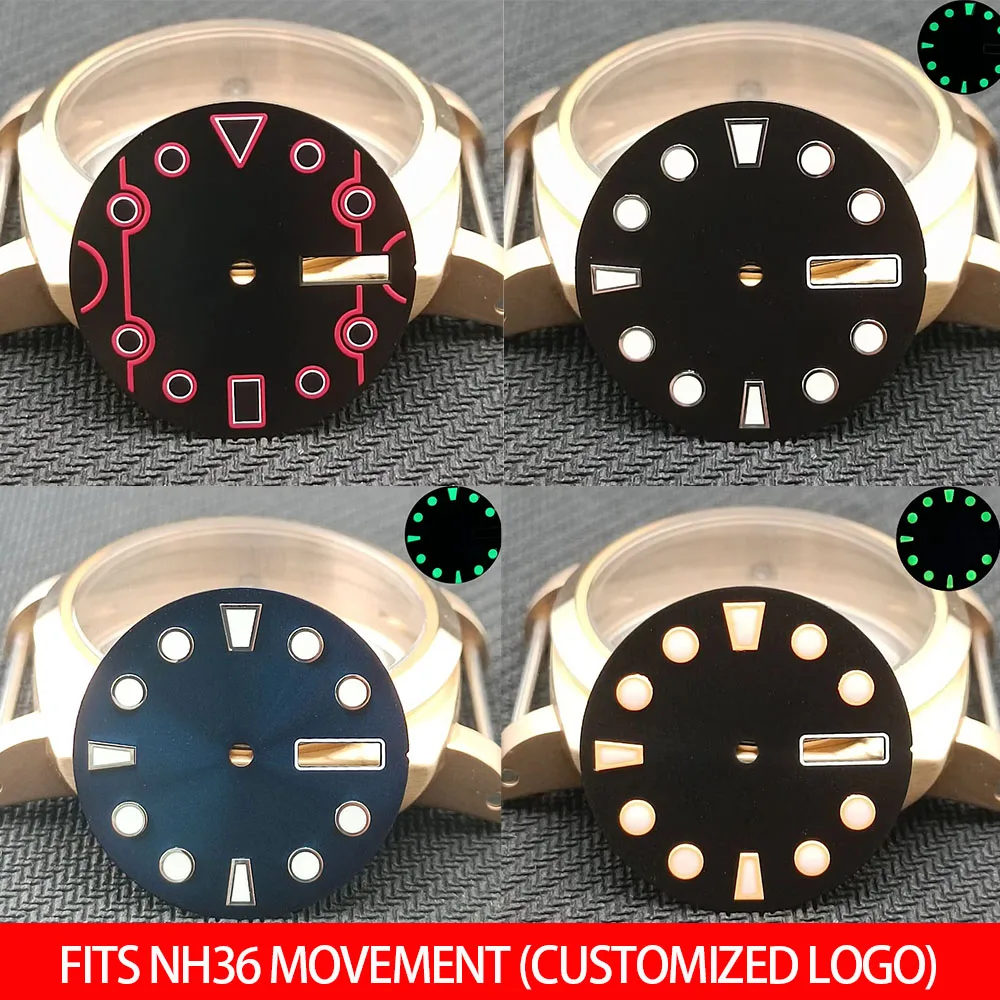 28.5MM Diameter Dual Calendar Watch Dial Green Luminous Dial for NH35 ...