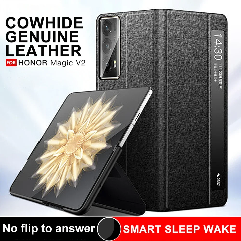 Premium Genuine Leather Flip Cover with Mirror Smart Touch & Wake Sleep ...