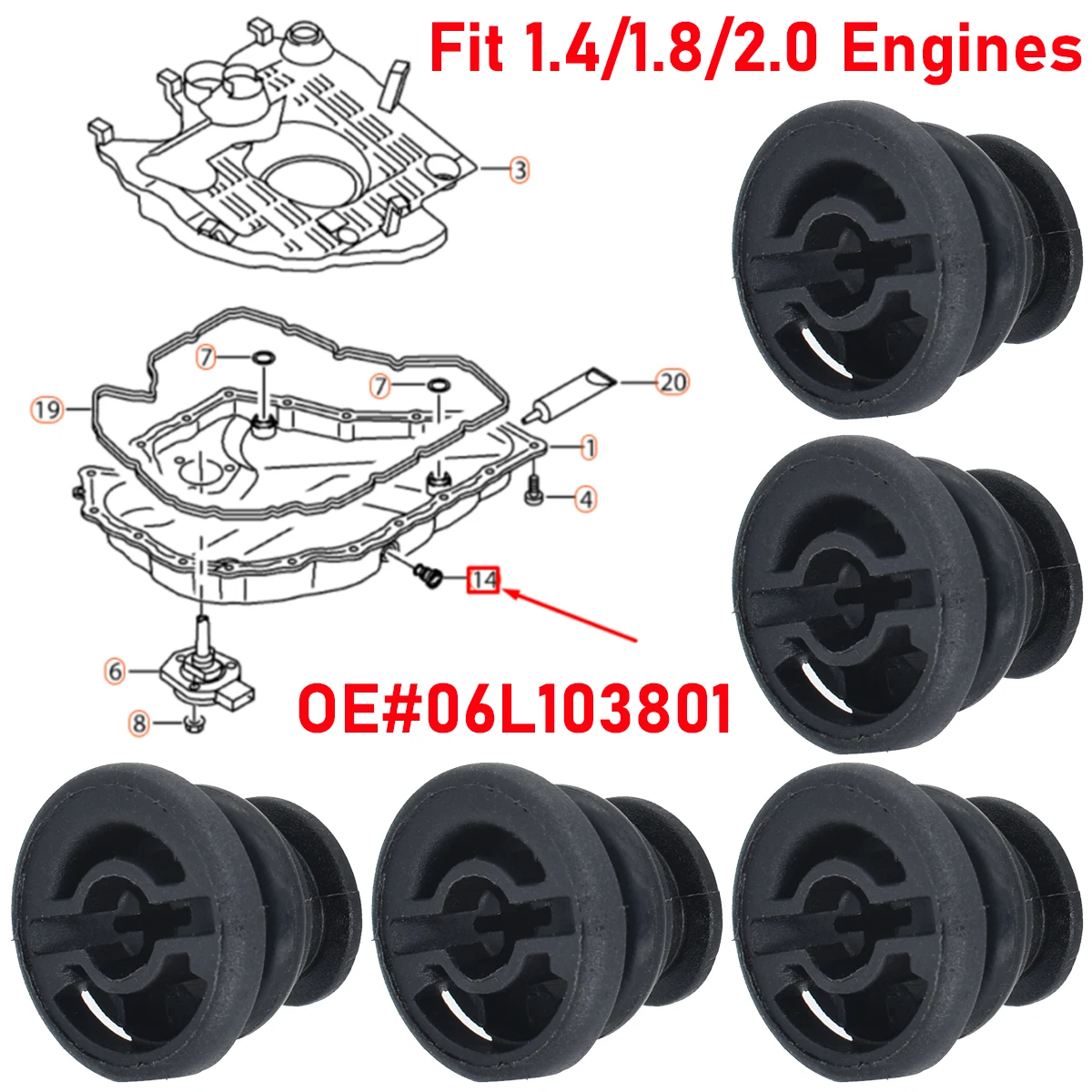 5pcs Plastic Oil Drain Plug Engine Sump Pan For Audi A1 A3 A4 A5 A6 Q3 ...
