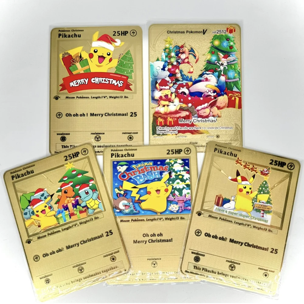 5Pcs/set Pokemon Pikachu Metal Cards Christmas Series Classic Gift Toys ...