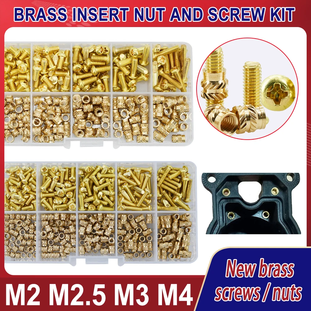 M2 M2.5 M3 M4 Hot Melt Injection Insert Nuts Bolts Set Brass Phillips ...