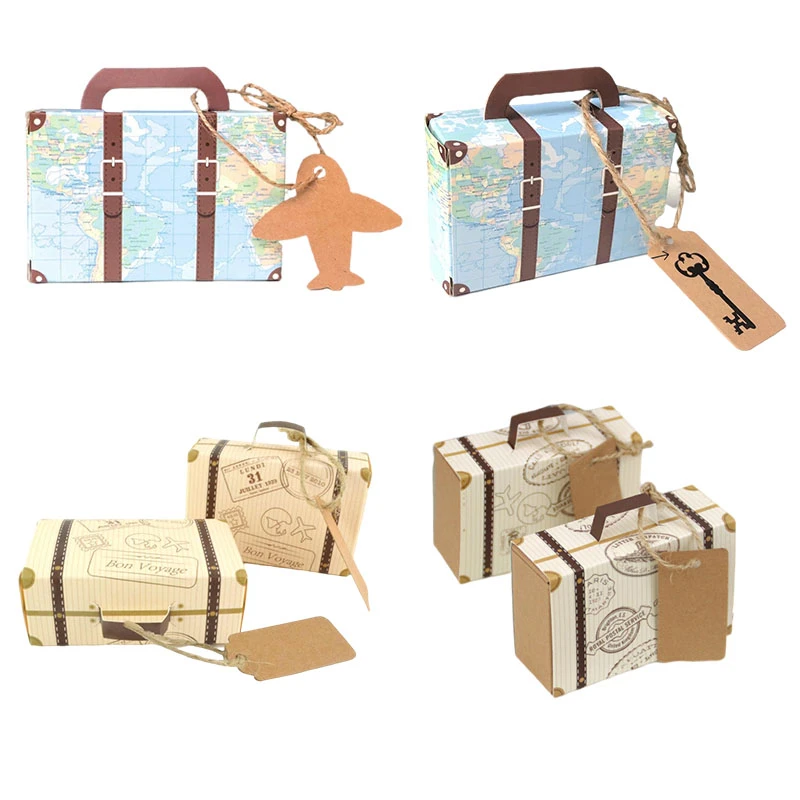 10/20/50pcs Mini Travel Suitcase Candy Box Kraft Paper Chocolate Favor ...