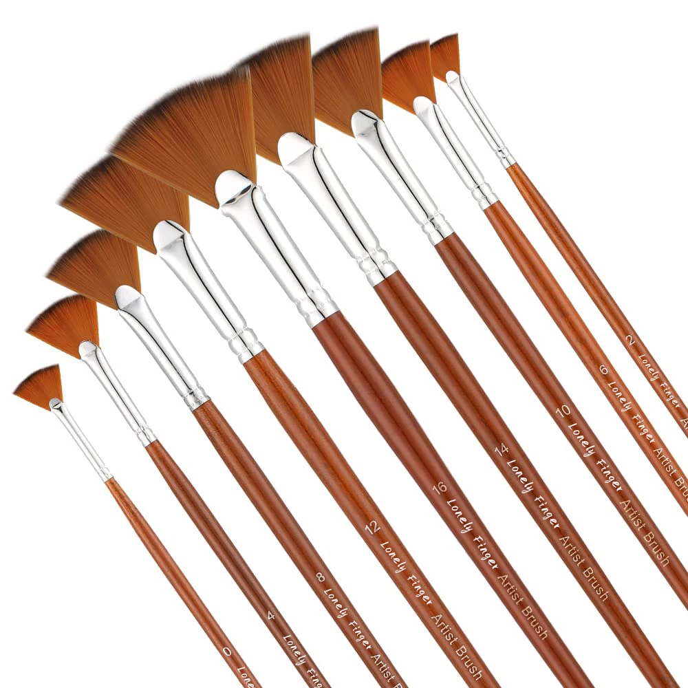 9pcs Artist Fan Paint Brushes Set- Soft Anti-Shedding Nylon Hair Wood ...