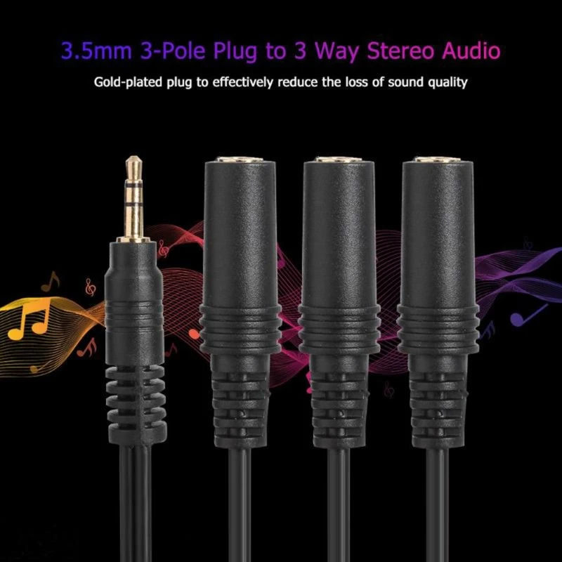 3-5mm-Gold-Plated-PVC-3-Pole-Plug-to-3-Way-Stereo-Audio-Headphone ...