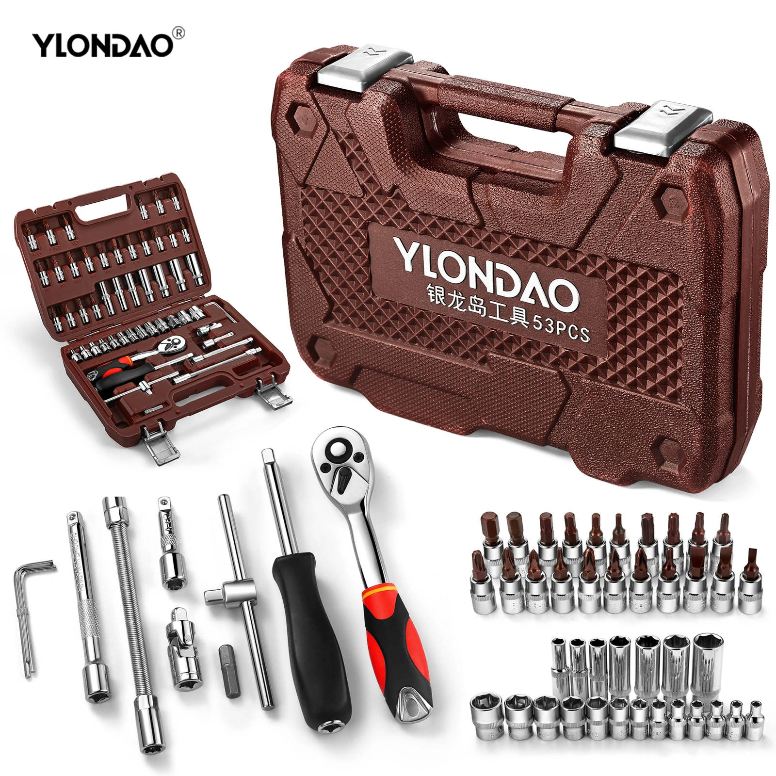 Ylondao 53pcs Tool Set Hand Tools For Car Repair Ratchet Spanner Wrench ...