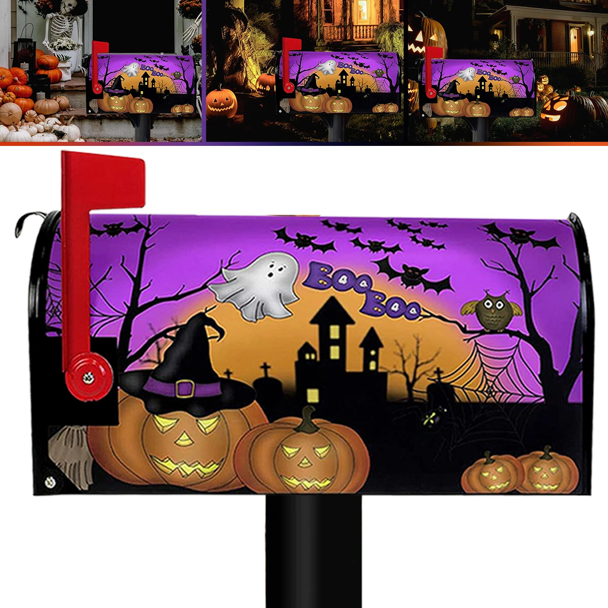 Pumpkin-Spider-Post-Box-Cover-Wraps-Halloween-Mailbox-Covers-Magnetic ...