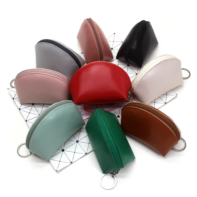 Mini monedero de cuero PU para mujer, cartera con cremallera, llavero ...