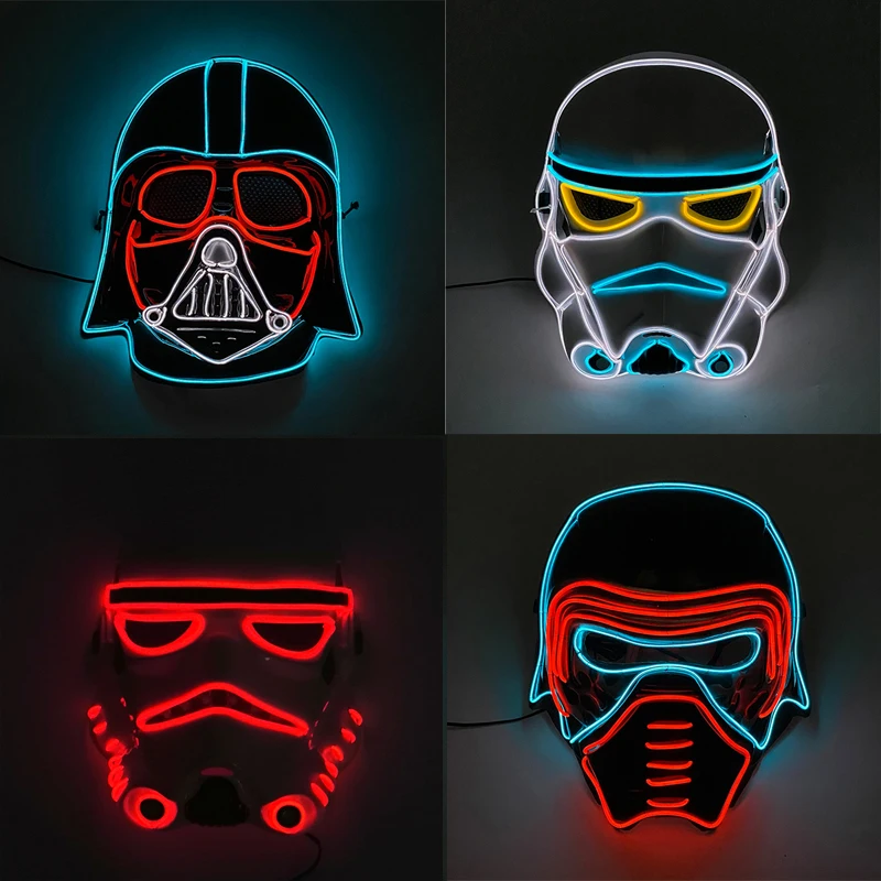 Hot Sale Luminous Neon Film Mask LED Glowing Clone Army Masker Light Up ...
