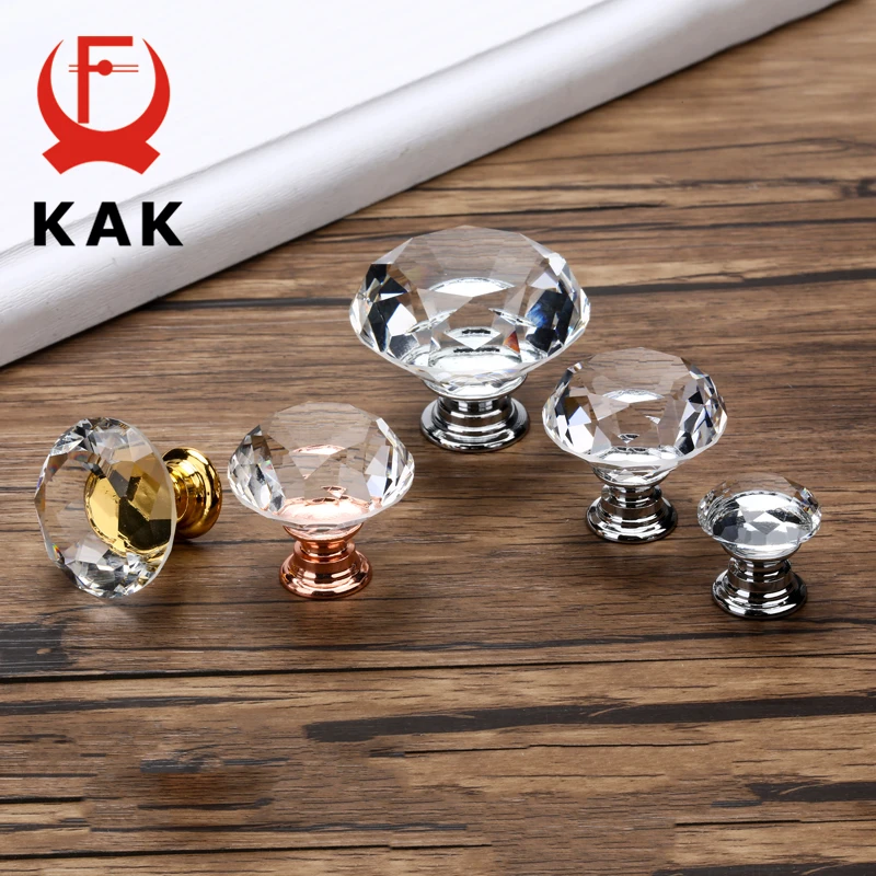 Kak 20-40mm Diamond Shape Design Crystal Glass Knobs Cupboard Drawer ...