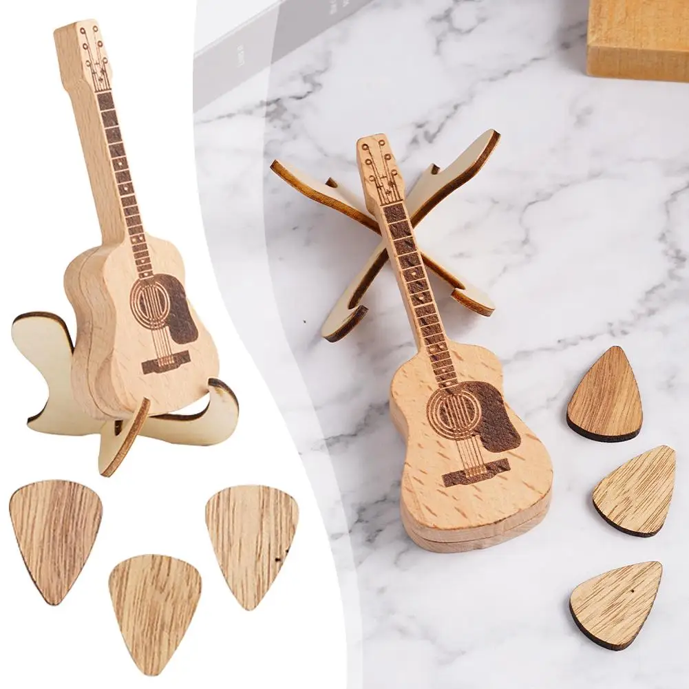 Wooden-Acoustic-Guitar-Pick-Box-With-Stand-Smooth-Edge-Portable-Burr ...