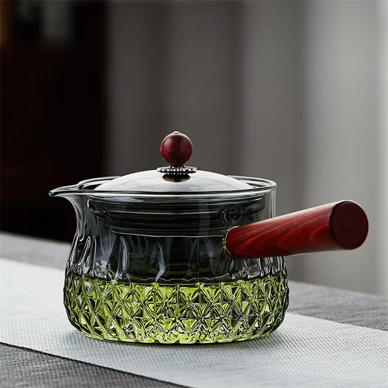 800ml Rotating Free Side Wooden Handle Glass Teapot With Tea Strainer ...