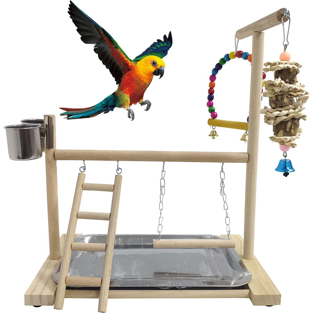 1PC-Birds-Parrot-Wooden-Training-Perch-Stand-Playground-Climbing-Ladder ...
