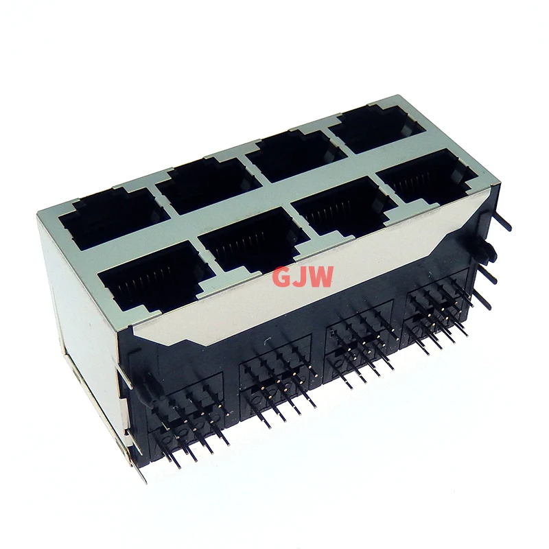 2pcs RJ45 8 Port Shielded Modular PCB Jack 8P8C 2X4 Right Angle Through Hole PCB network ...