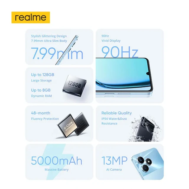 realme Note 50 6.74”90Hz Display 5000mAh Battery 13MP AI Camera ...