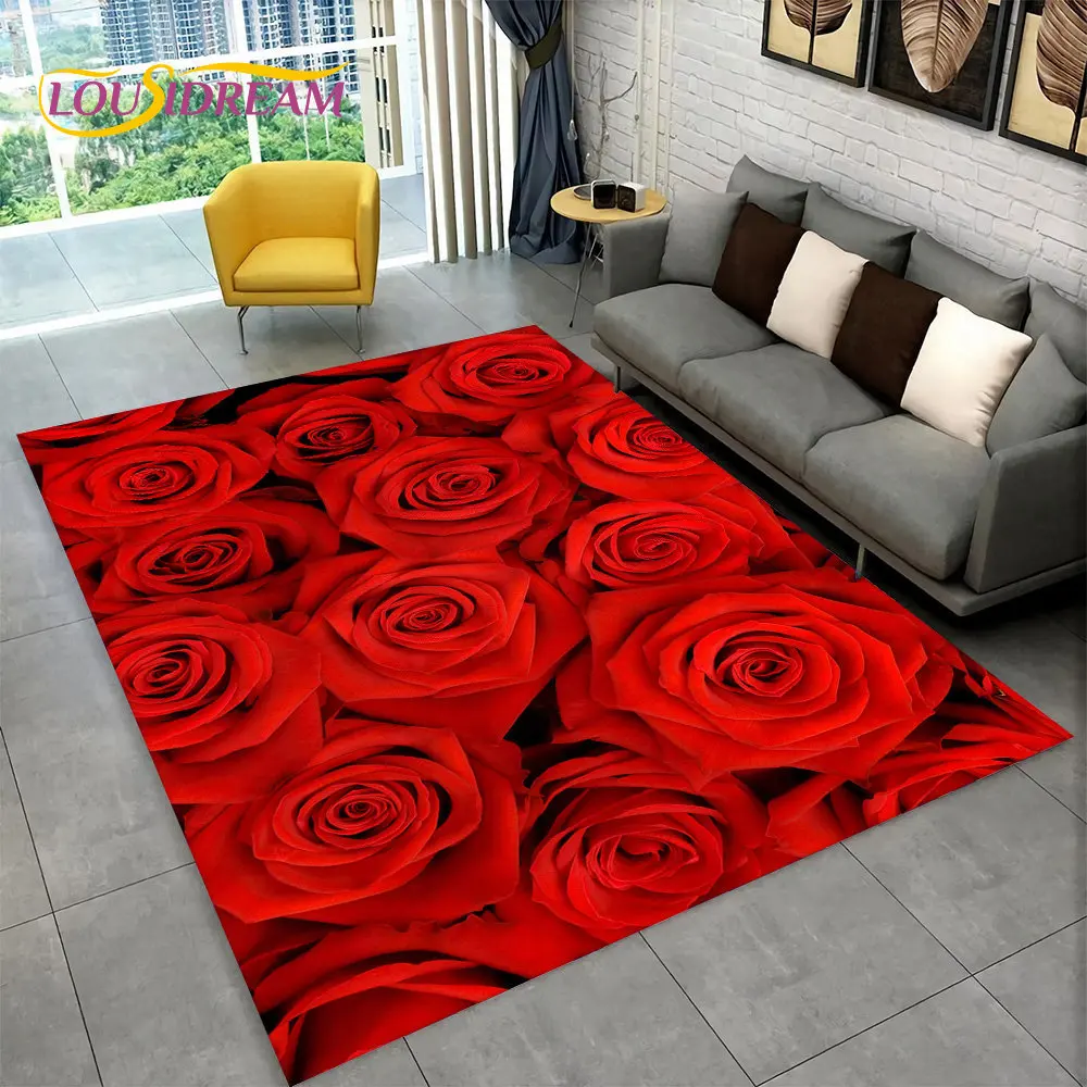 3D Nordic Luxury Flower Rose Area Rug Large,Carpet Rug for Home Living ...