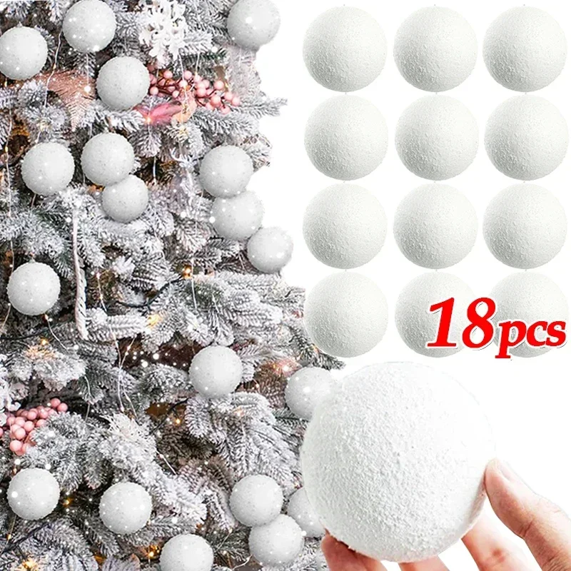 6-18Pcs-White-Foam-Christmas-Balls-Xmas-Tree-Hanging-Snowballs-Ornament ...