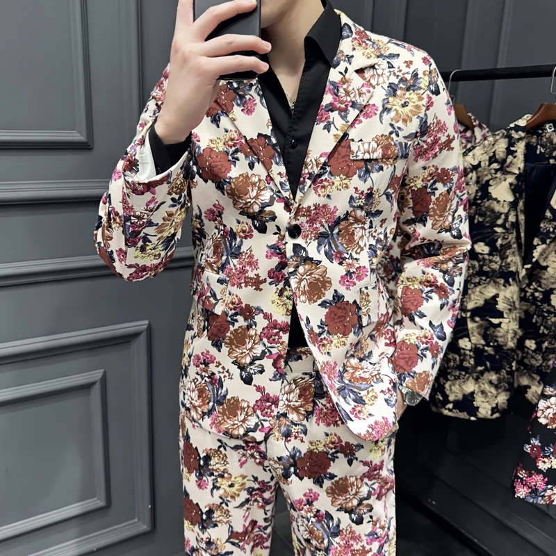 High End Elegant Floral Men's 2 Pieces Suits Sets （ Blazer + Pants ...