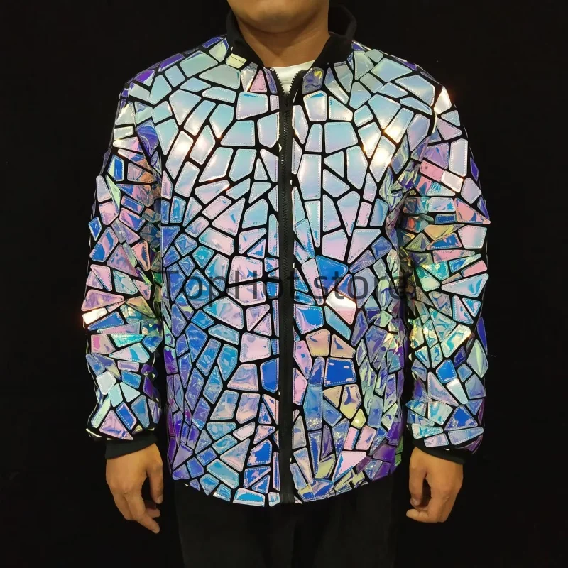 Shiny Mirror Jacket Purple Bling Coat Male Stage Performance Costume ...