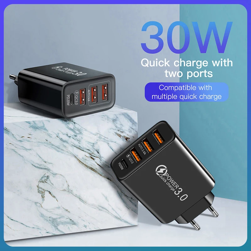 New Quick Charge A+c Charger Euro Standard 3usb+ Type-c Multi-port ...