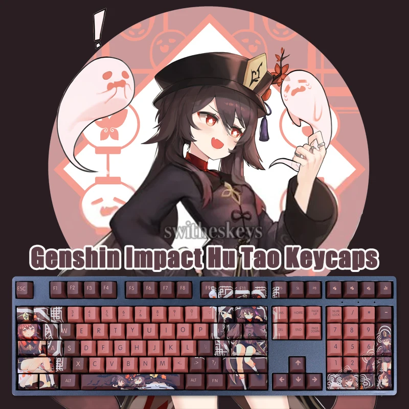 108 Keys Genshin Impact Keycaps Hutao Cherry Profile Anime Keycap PBT ...