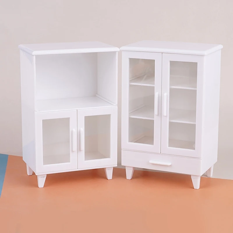 1Set 1:12 Dollhouse Miniature White Cupboard Display Cabinet Storage ...