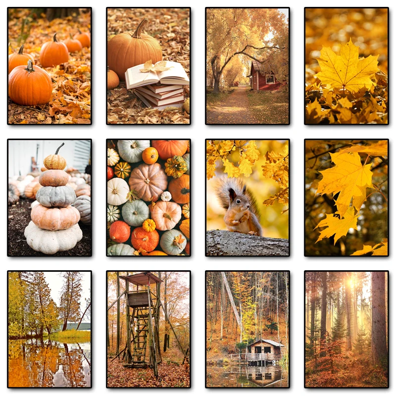 Autumn Decoration Canvas Poster Yellow Leaves Fall View Wall Art Print ...