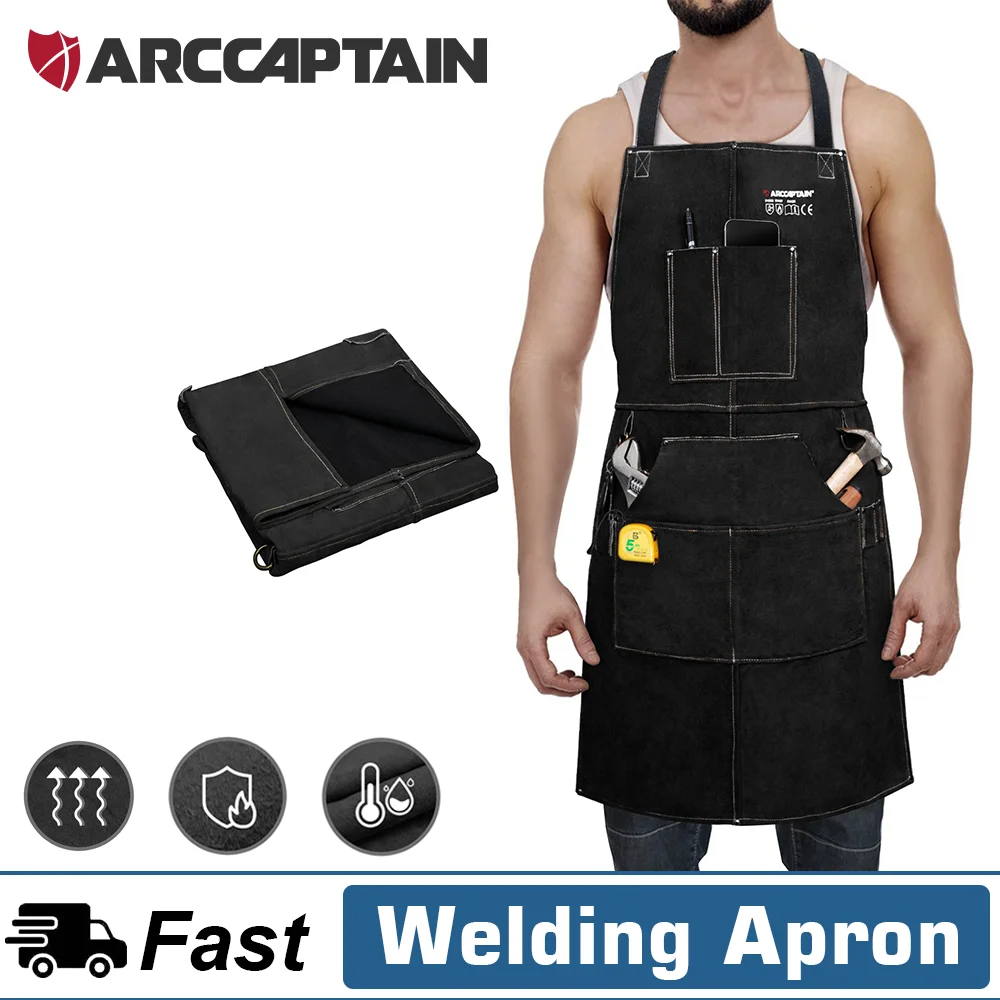 ARCCAPTAIN-Leather-Welding-Work-Apron-Heat-Flame-Resistant-Cowhide ...