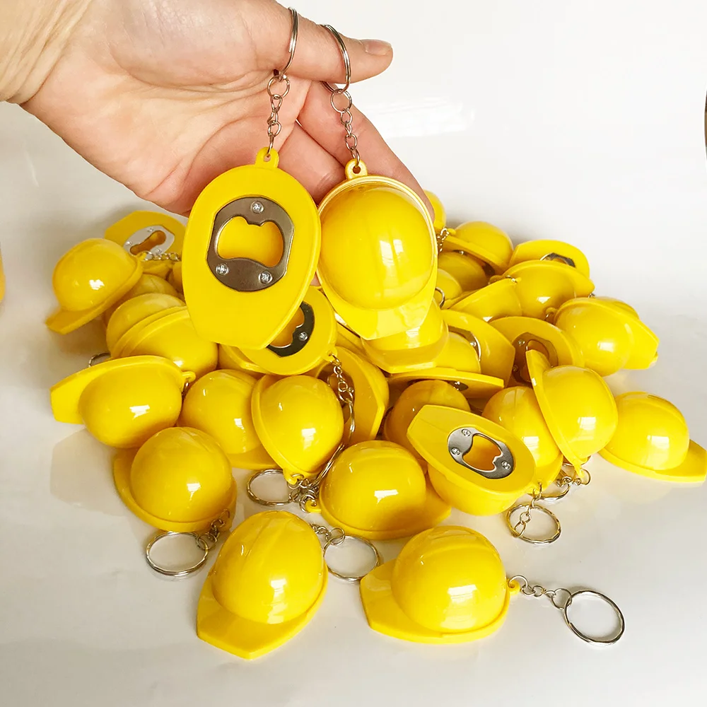 10Pcs Construction Party Bottle Opener Keychain Helmet Mini Safety Hat ...