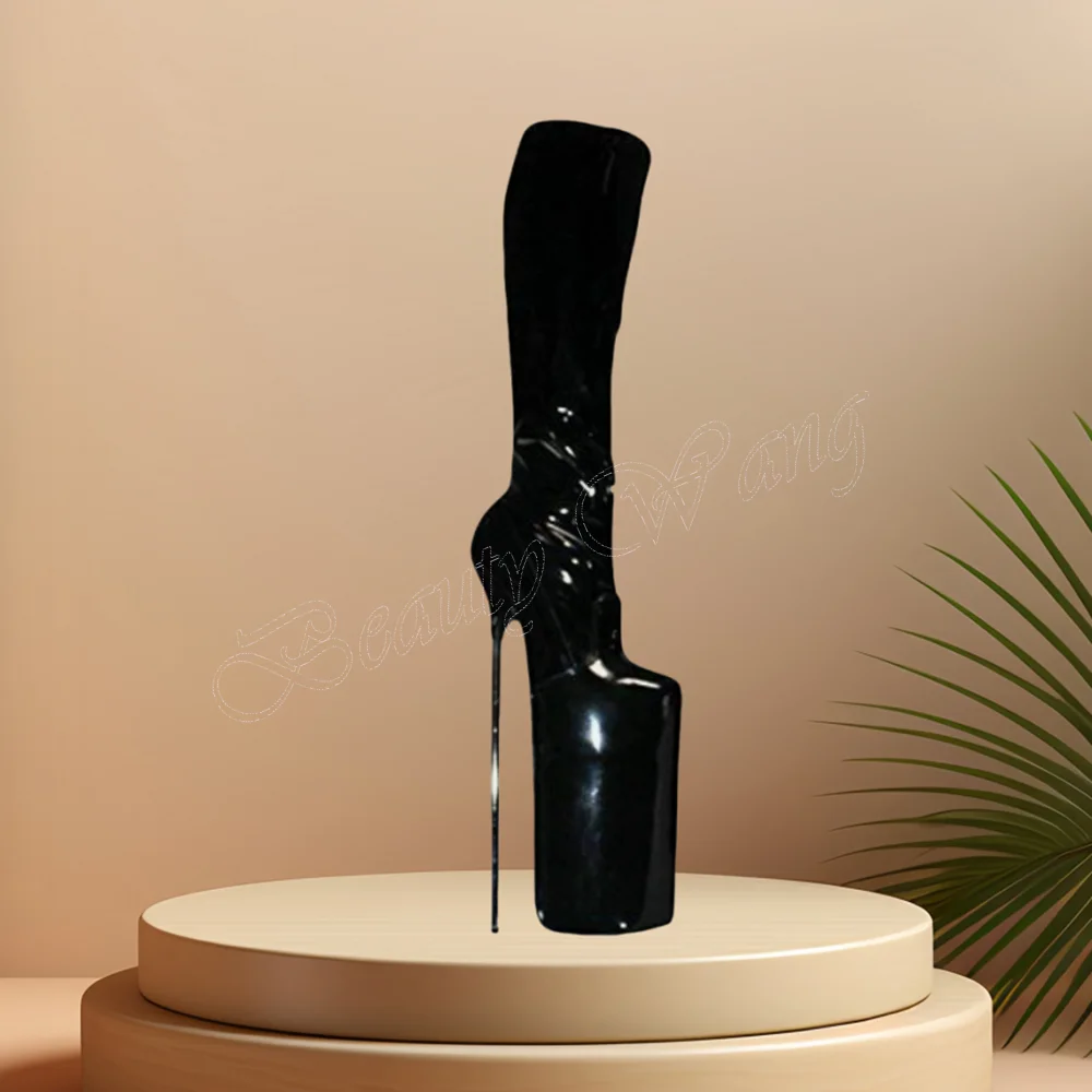 Black-Metal-Heel-Patent-Boots-Platform-Solid-30-cm-Round-Toe-Supper ...