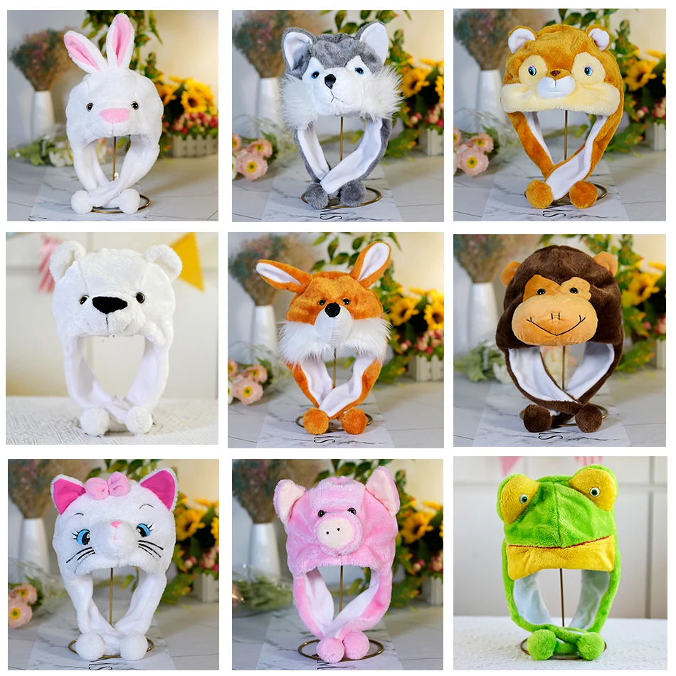 Plush-Cute-Rabbit-Panda-Tiger-Puppy-Animal-Hat-Funny-Cartoon-Kawaii-Hat ...