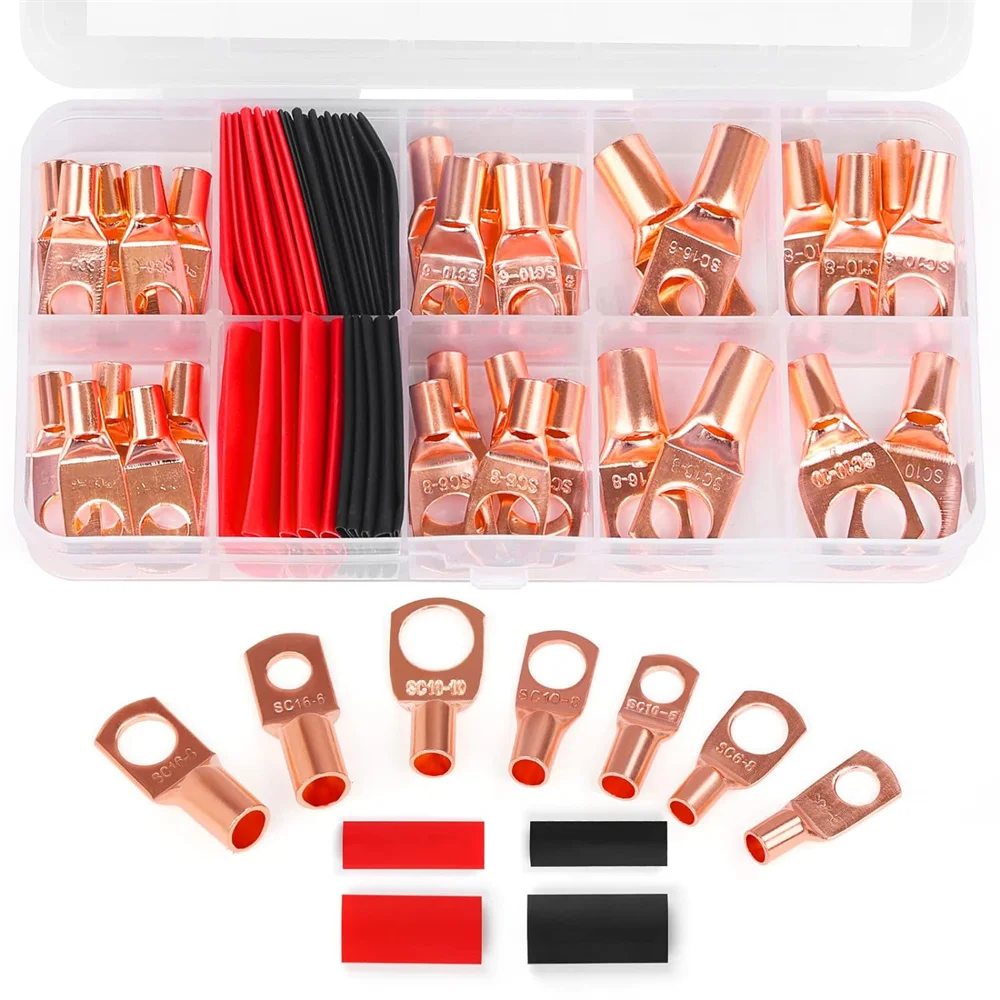 60pcs Copper Wire Lugs,Ring Terminal Connectors,Used on AWG12 10 8 6 4 ...