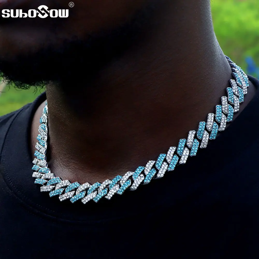 Iced-Out-collar-de-cadena-de-eslabones-cubanos-de-cristal-azul-y-rosa ...